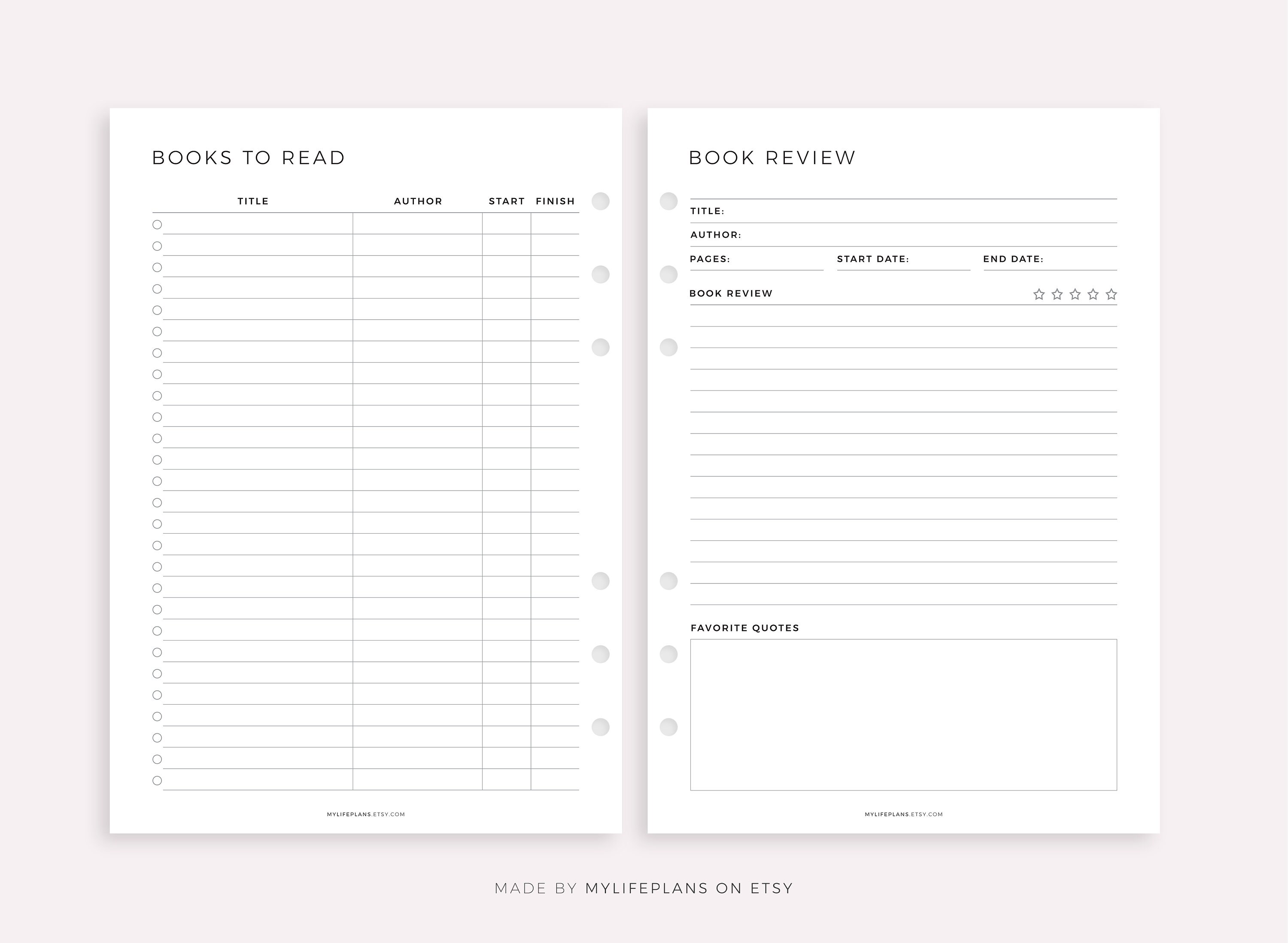 Books to Read List & Book Review Page Printable and Fillable PDF, A4/a5 ...