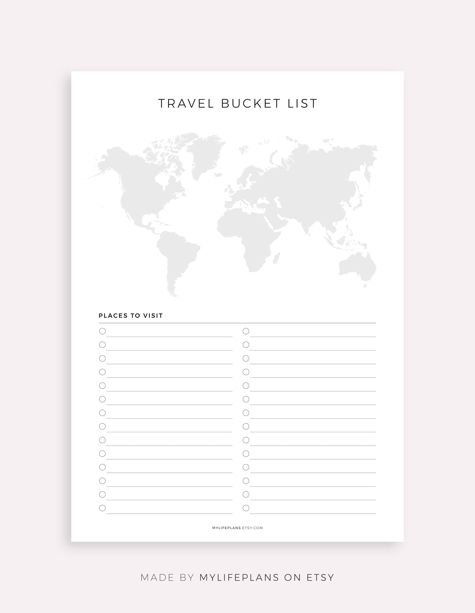 Travel Bucket List Printable, Wanderlust List, Travel to Do List, Dream ...
