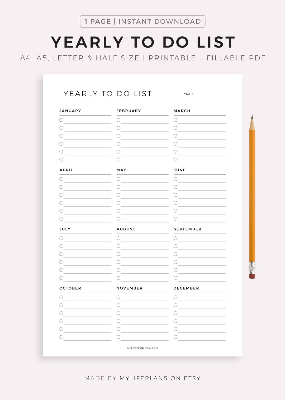 Yearly to Do List, Yearly Tasks, Yearly Planner, Annual Planner ...