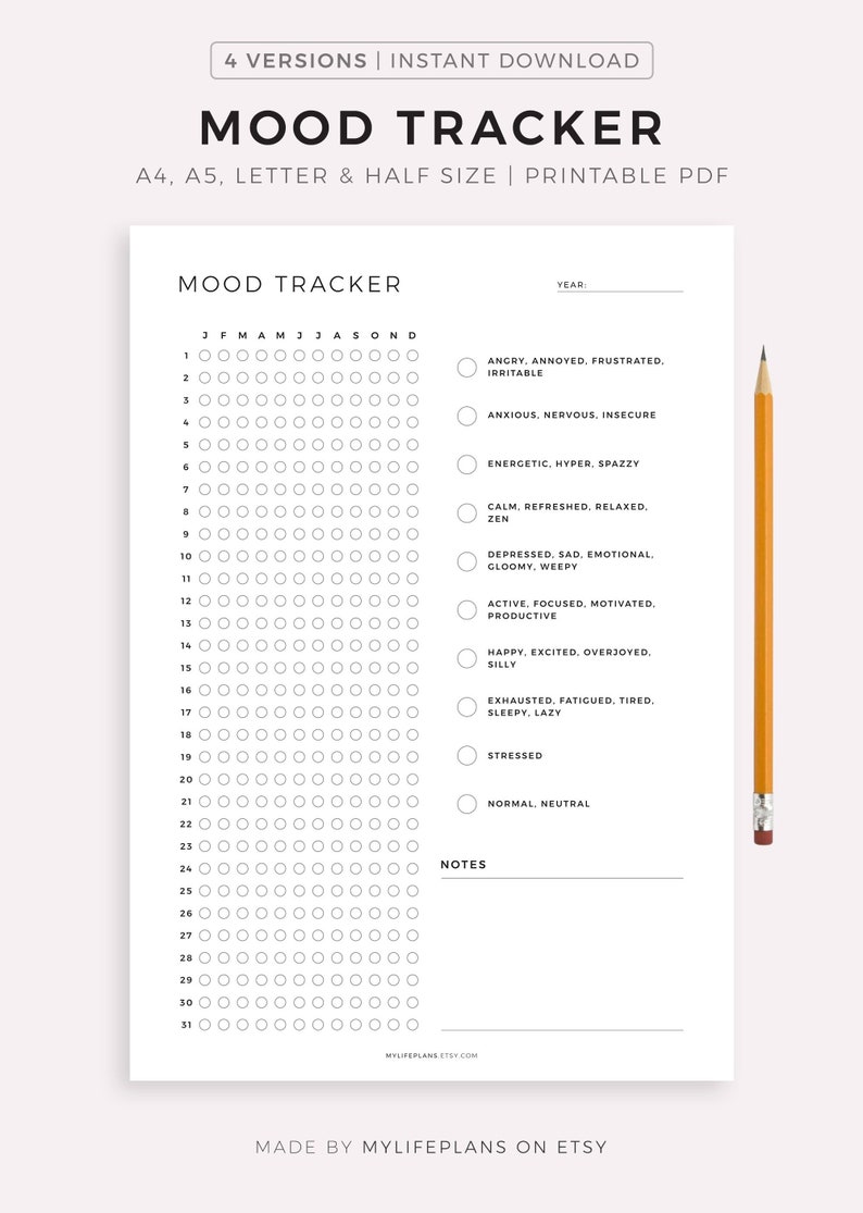 Mood Tracker Printable A Year in Pixels Mood Journal - Etsy Australia