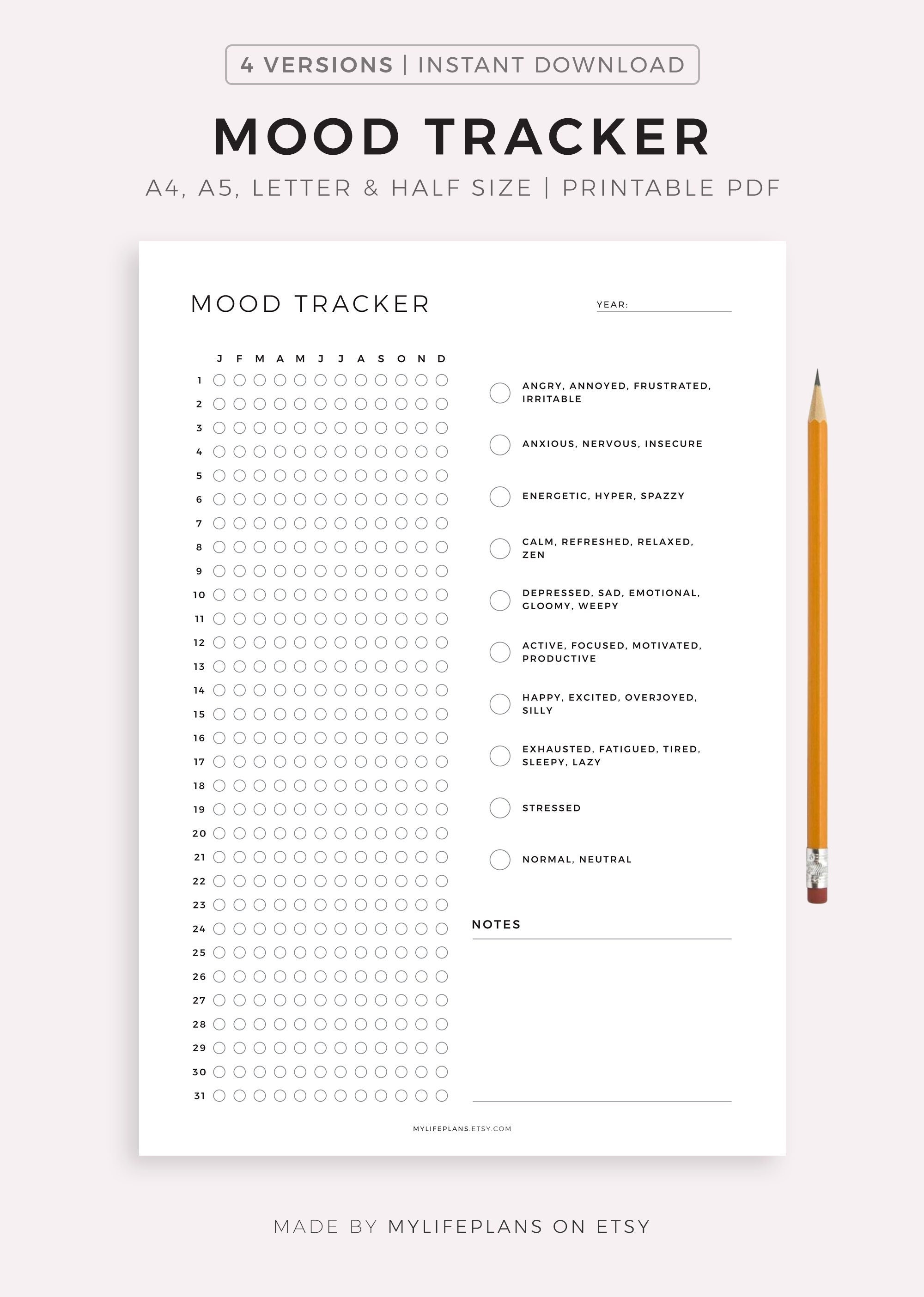 Mood Tracker Printable A Year in Pixels Mood Journal - Etsy