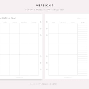 Undated Monthly Planner Printable, Month on Two Pages, Month at a ...