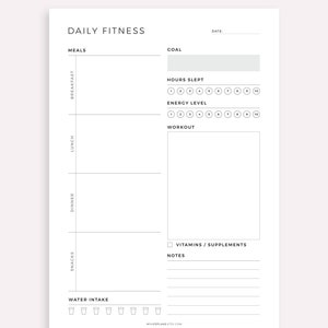 Daily Fitness Planner Printable, Workout Planner, Meal Planner, Energy ...