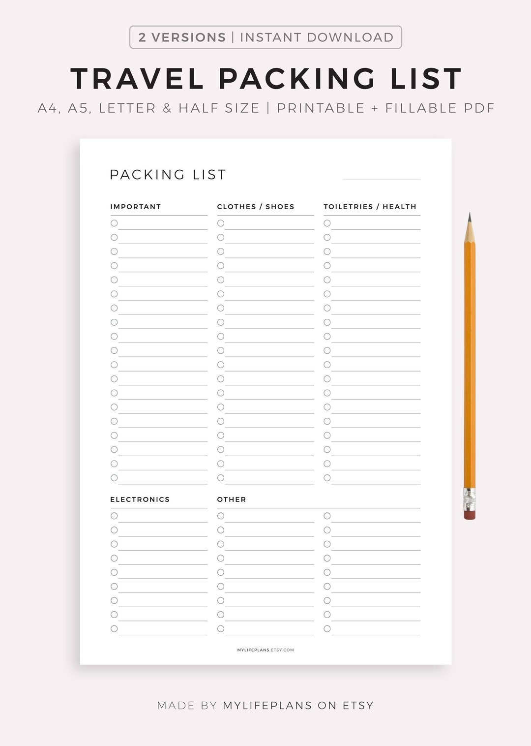 Printable Travel Packing List - Travel Documents, Electronics, Clothes ...