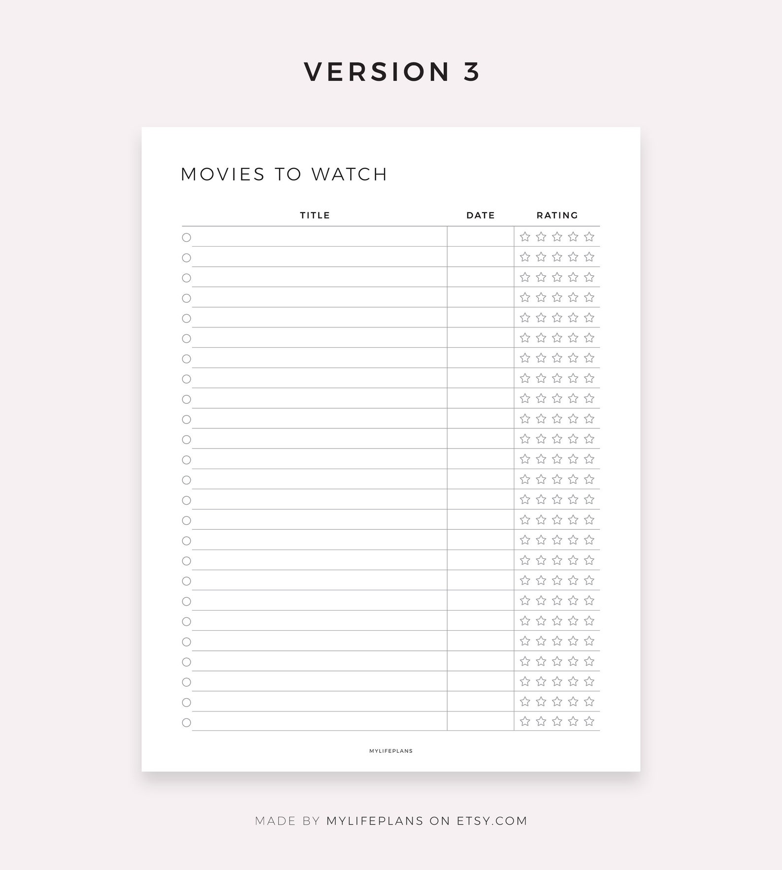 Movies to Watch Digital Planner, Film Journal, Movie Tracker ...