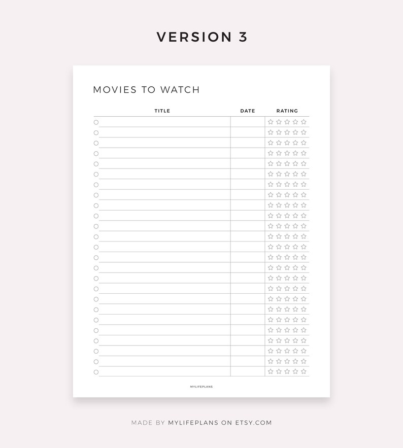 Movies to Watch Digital Planner, Film Journal, Movie Tracker ...