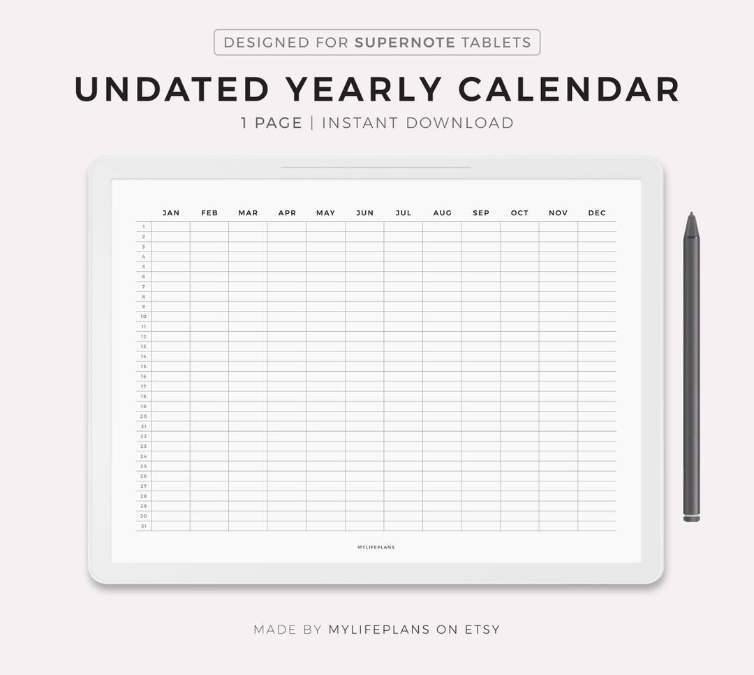 Undated Year Calendar for Supernote A5X2/A5X/A5/A6X2/A6X/A6, Year at a ...
