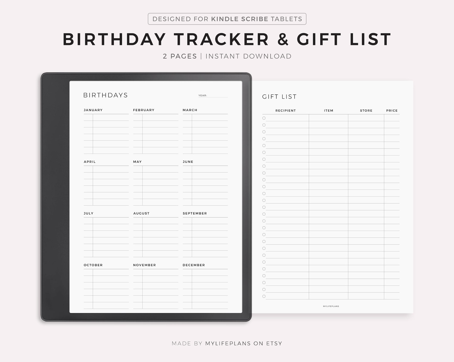 Birthday Tracker & Gift List Template for Kindle Scribe, Instant ...
