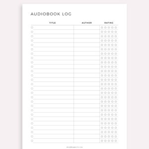 Audiobook Log Printable, Audiobook Tracker & Journal, Book Lovers ...