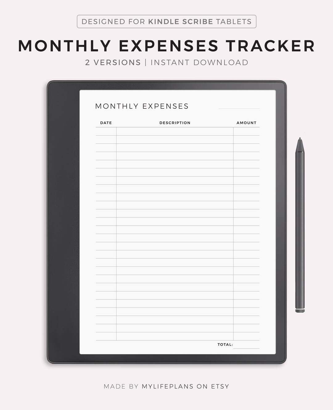 Simple Monthly Expenses Tracker for Kindle Scribe, Instant Download - Etsy