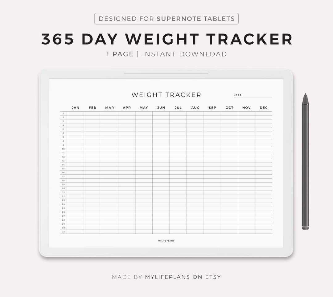 365 Day Weight Tracker for Supernote A5X2/A5X/A5/A6X2/A6X/A6, Landscape ...