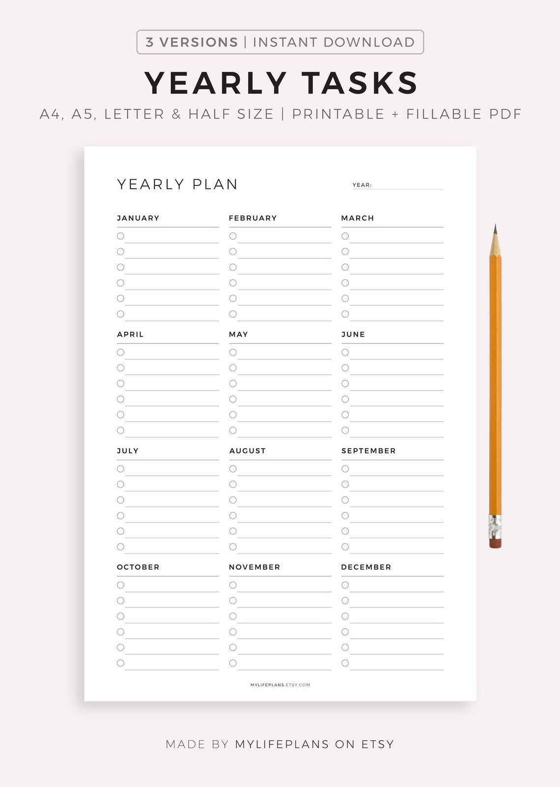 Yearly Tasks Yearly to Do List Yearly Planner Annual | Etsy