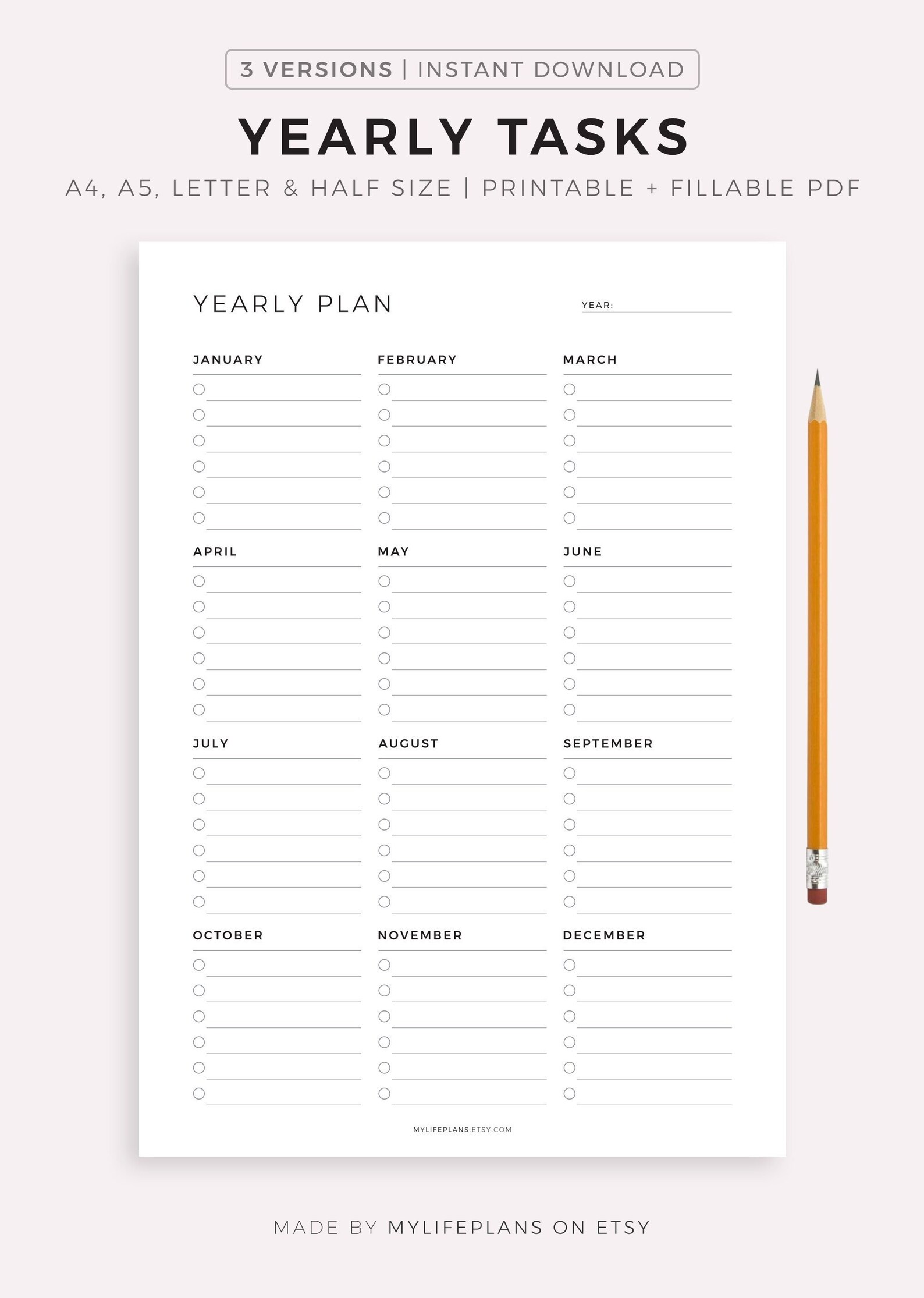 Yearly Tasks Yearly to Do List Yearly Planner Annual - Etsy