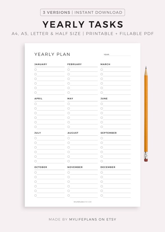 Yearly Tasks Yearly to Do List Yearly Planner Annual | Etsy