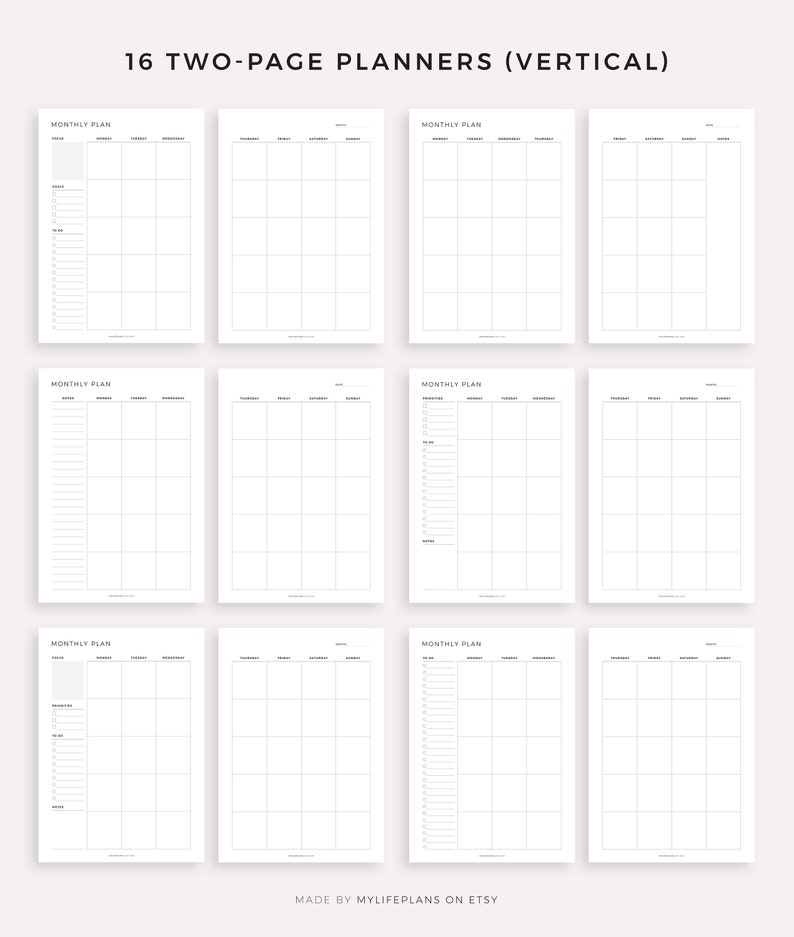 Monthly Planner Inserts Bundle Printable Monday & Sunday - Etsy Monthly Planner Inserts Bundle Printable Monday & Sunday - Etsy