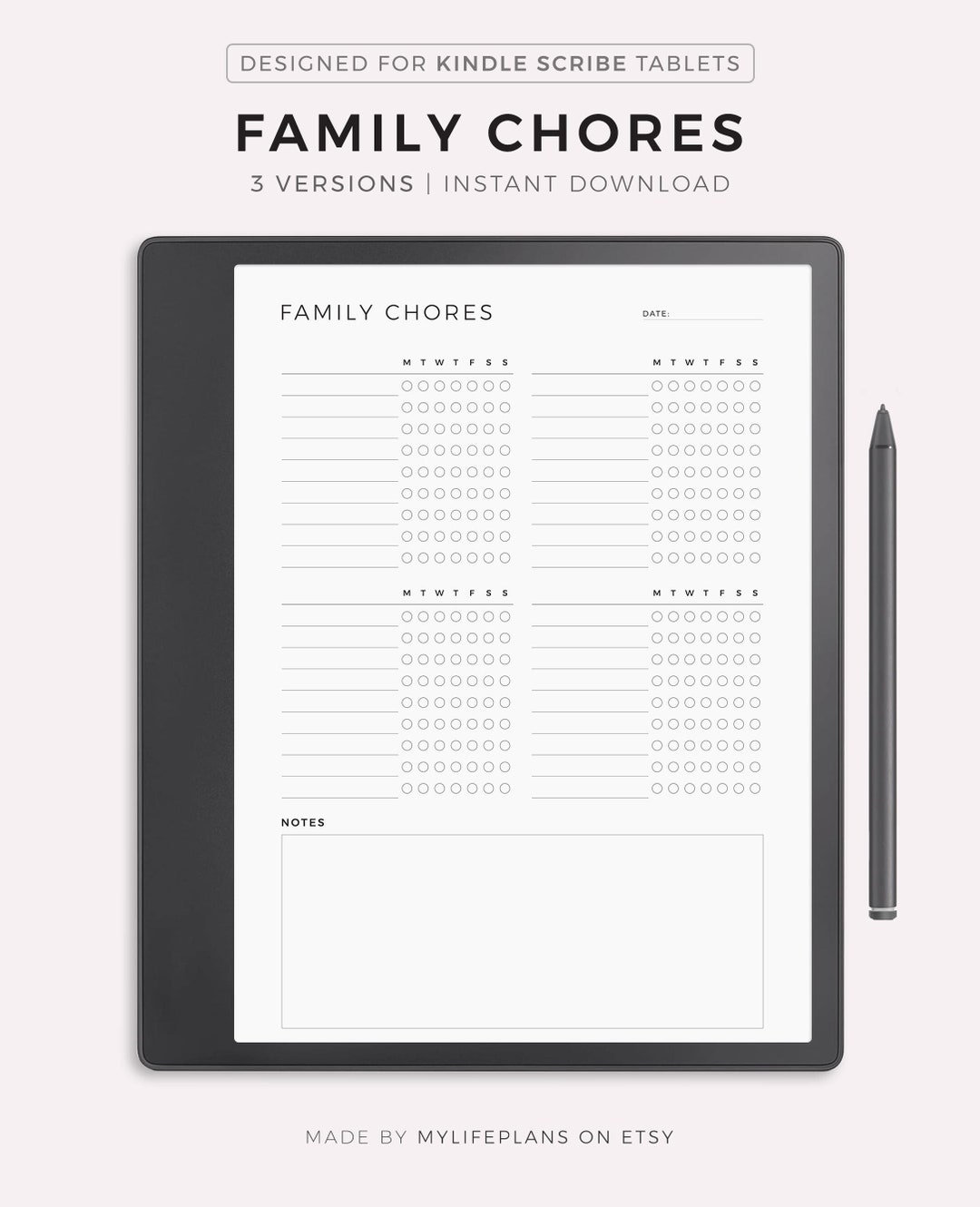 Weekly Family Chores Planner, House Responsibilities 4- 6 People ...