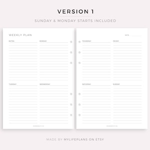 Week on Two Pages, Printable Weekly Planner, Minimal Weekly Schedule ...