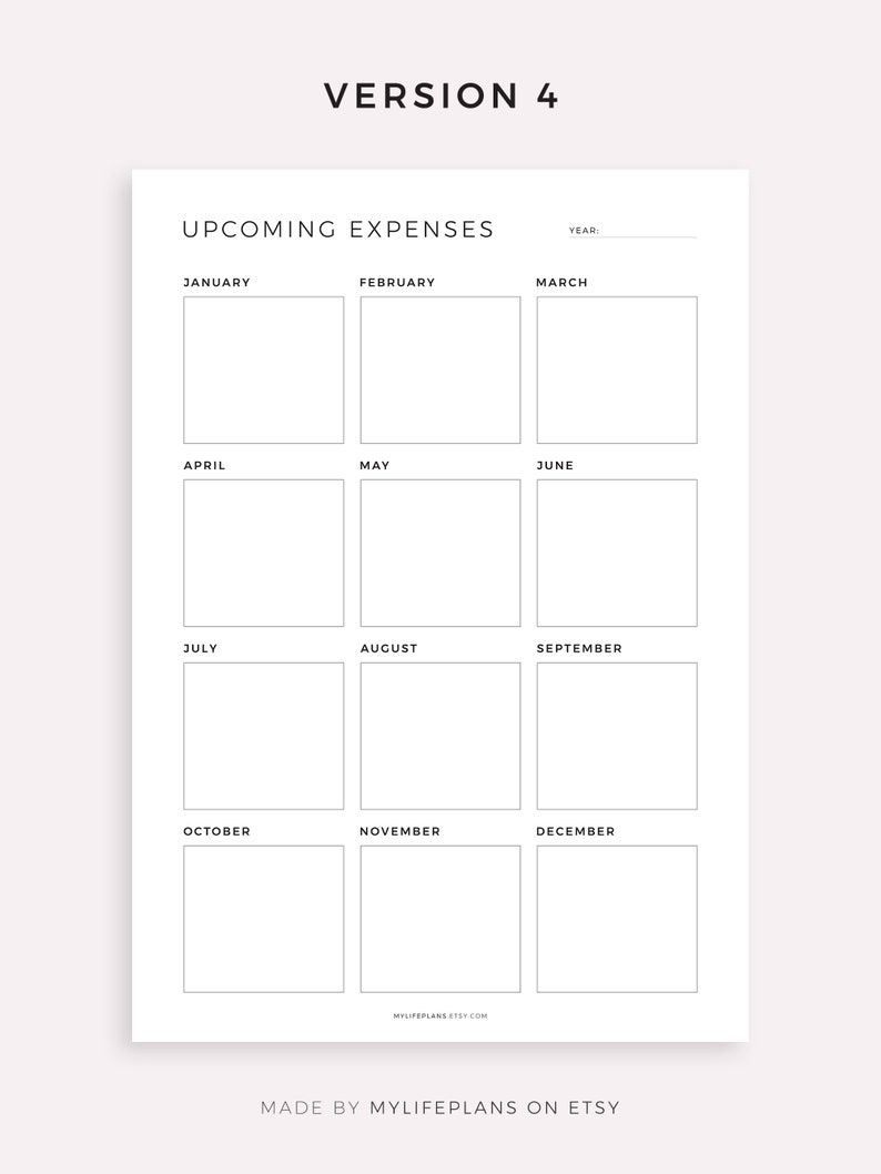 Upcoming Expenses Printable, Yearly Spending Overview, Budget Plan, A4 ...