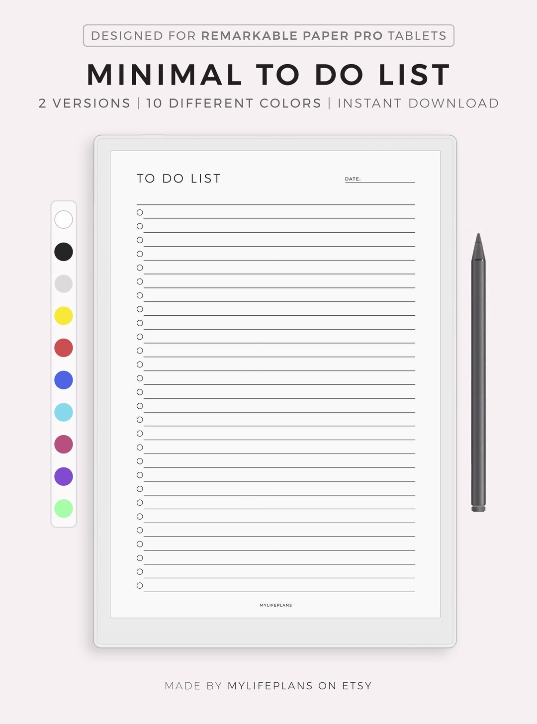 Minimal to Do List Planner for Remarkable Paper Pro, Simple Tasks List ...