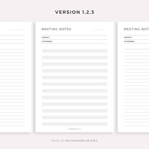 Simple Meeting Notes Printable Templates, Meeting Minutes, Work Notes ...