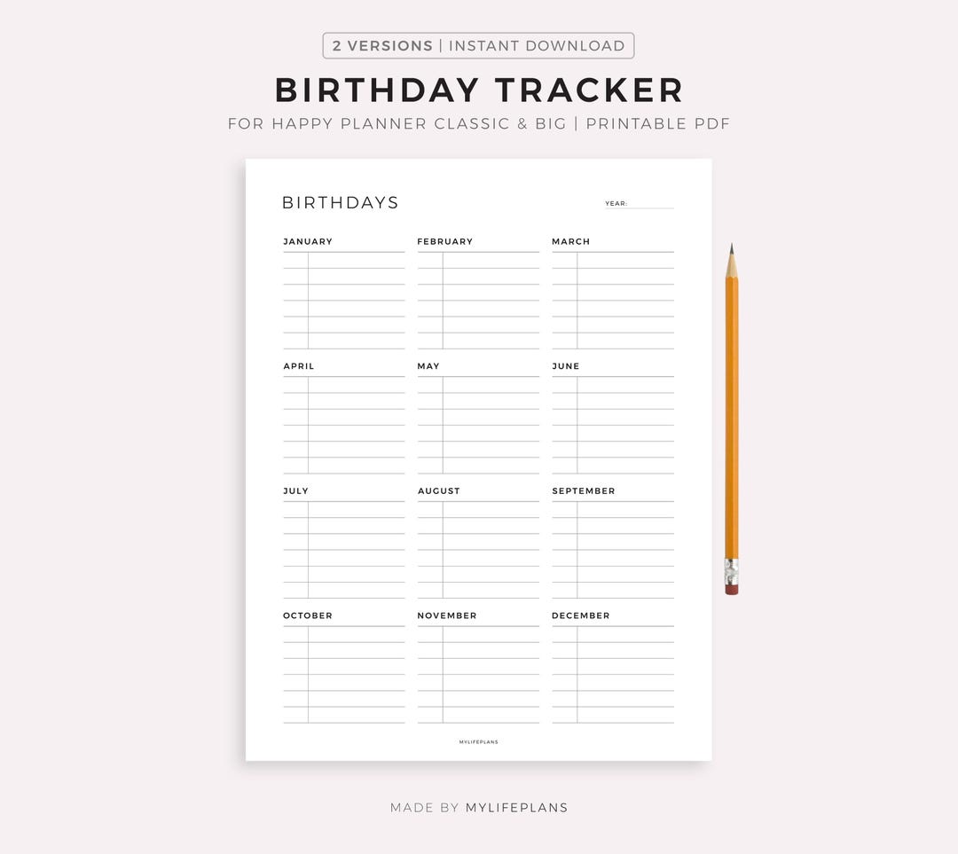 Birthday Tracker, Printable Template for Happy Planner Classic & Big ...