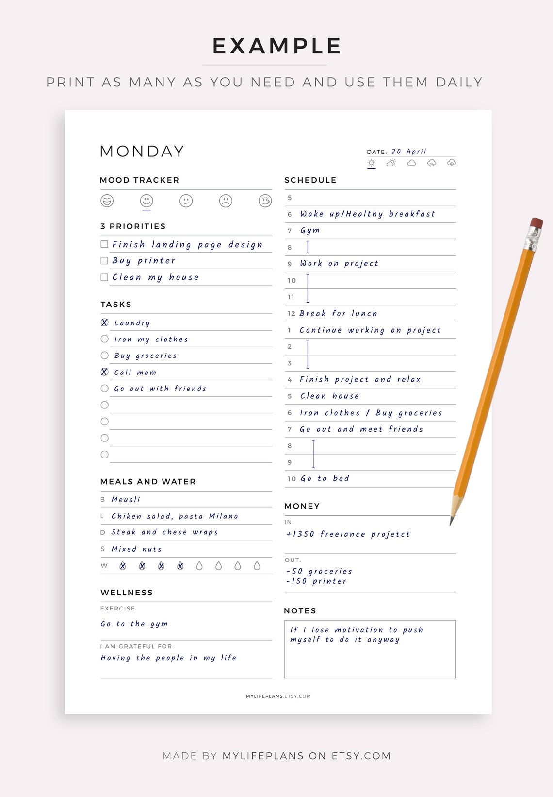 7 Day Planner Printable Daily Planner Weekly Planner Daily - Etsy