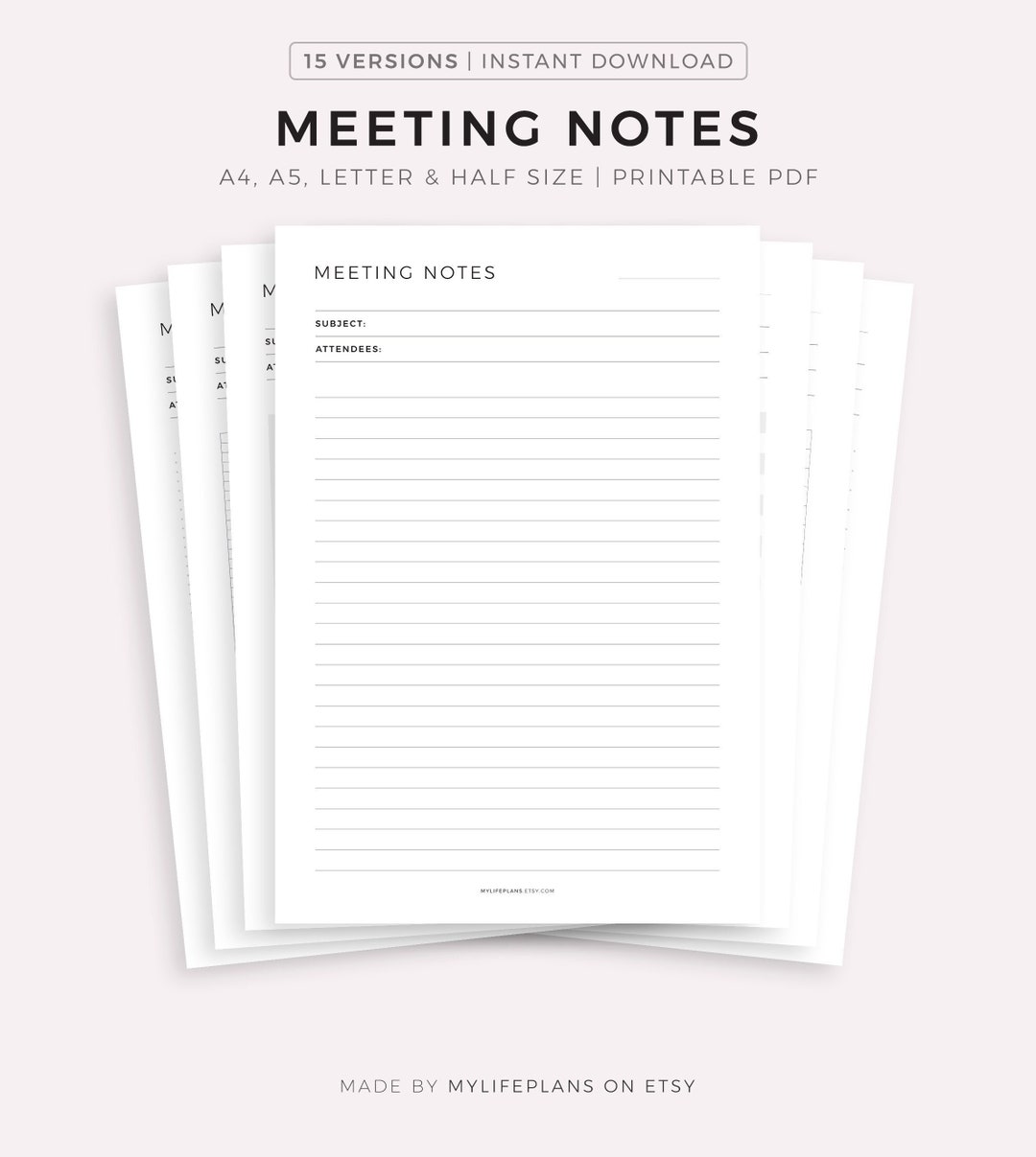 Simple Meeting Notes Printable Templates, Meeting Minutes, Work Notes ...