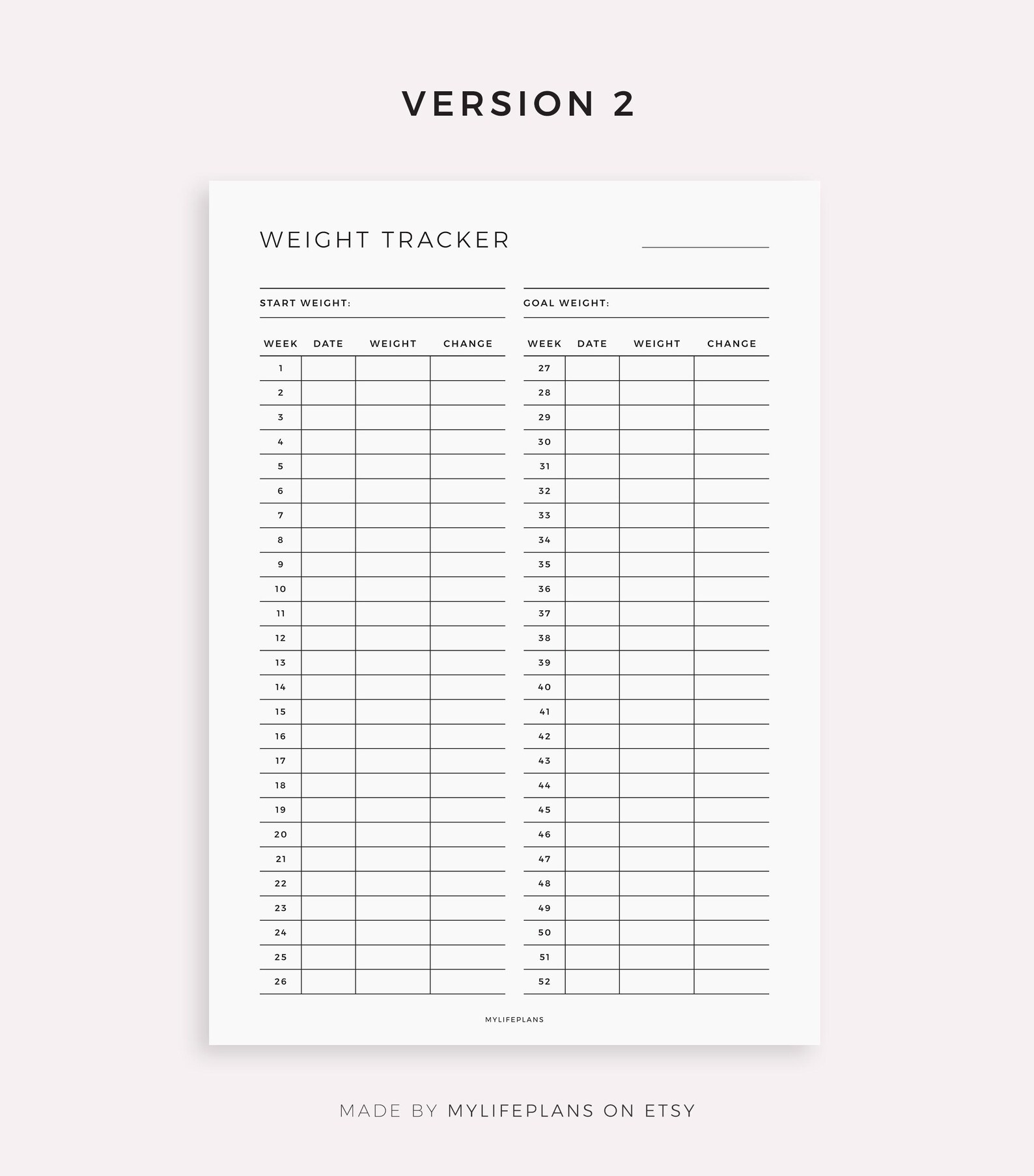 52 Week Weight Tracker for Remarkable Paper Pro, Instant Download - Etsy
