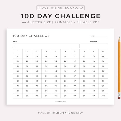30 Day Challenge Printable Landscape Goal Setting Progress - Etsy