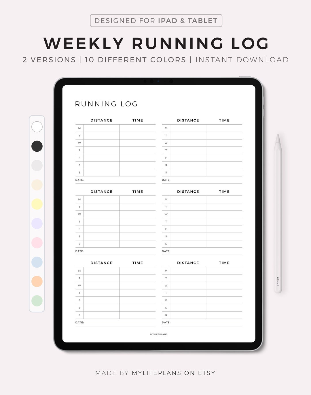 Weekly Running Log Digital Template, Running Journal, Cardio Training ...
