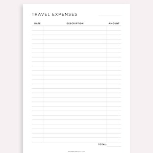 Simple Travel Expenses Tracker Printable, Work / Vacation Spending Log ...