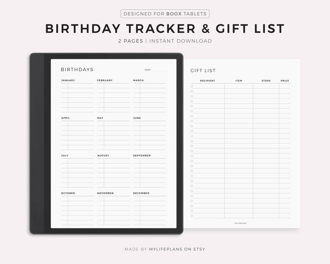 Birthday Tracker & Gift List Template, Birthday Planner, Birthday and ...