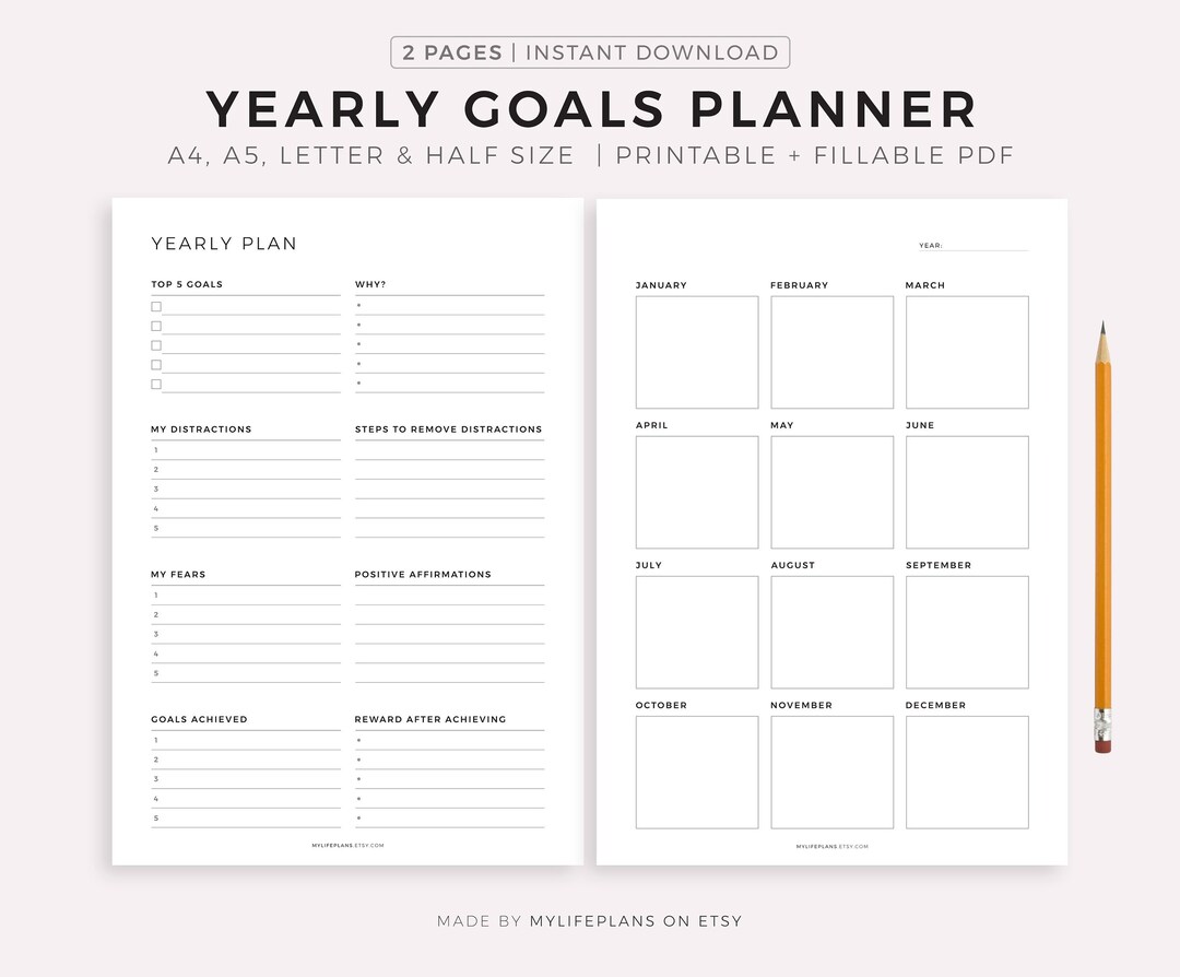 Yearly Goals Planner, Goal Setting, Goal Planning, Productivity Planner ...