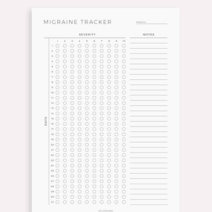 Monthly Migraine Tracker for Remarkable Paper Pro, Headache Pain ...
