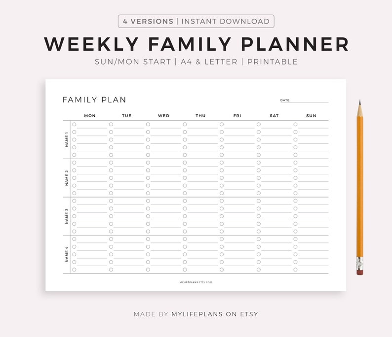 Weekly Family Planner Printable Landscape Members Family to - Etsy