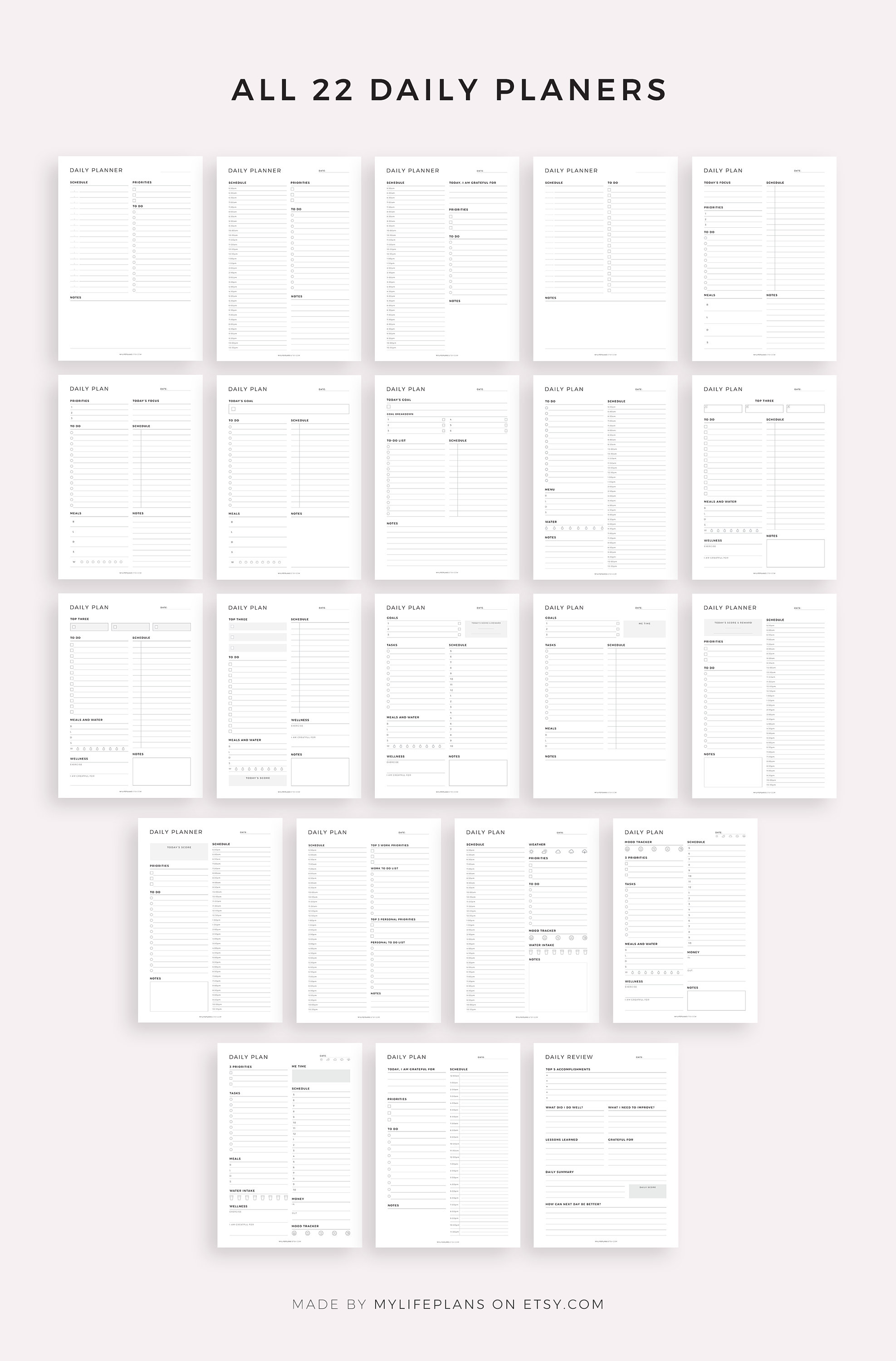 Daily Planner Inserts Bundle Daily Schedule Printable Daily - Etsy