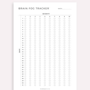 Monthly Brain Fog Tracker Printable Template, Track Daily Brain Fog ...