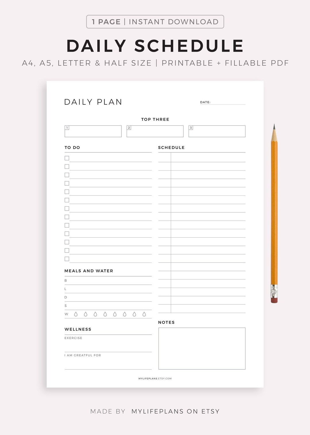 Daily Schedule, Printable Daily Planner Fillable Daily to Do List ...