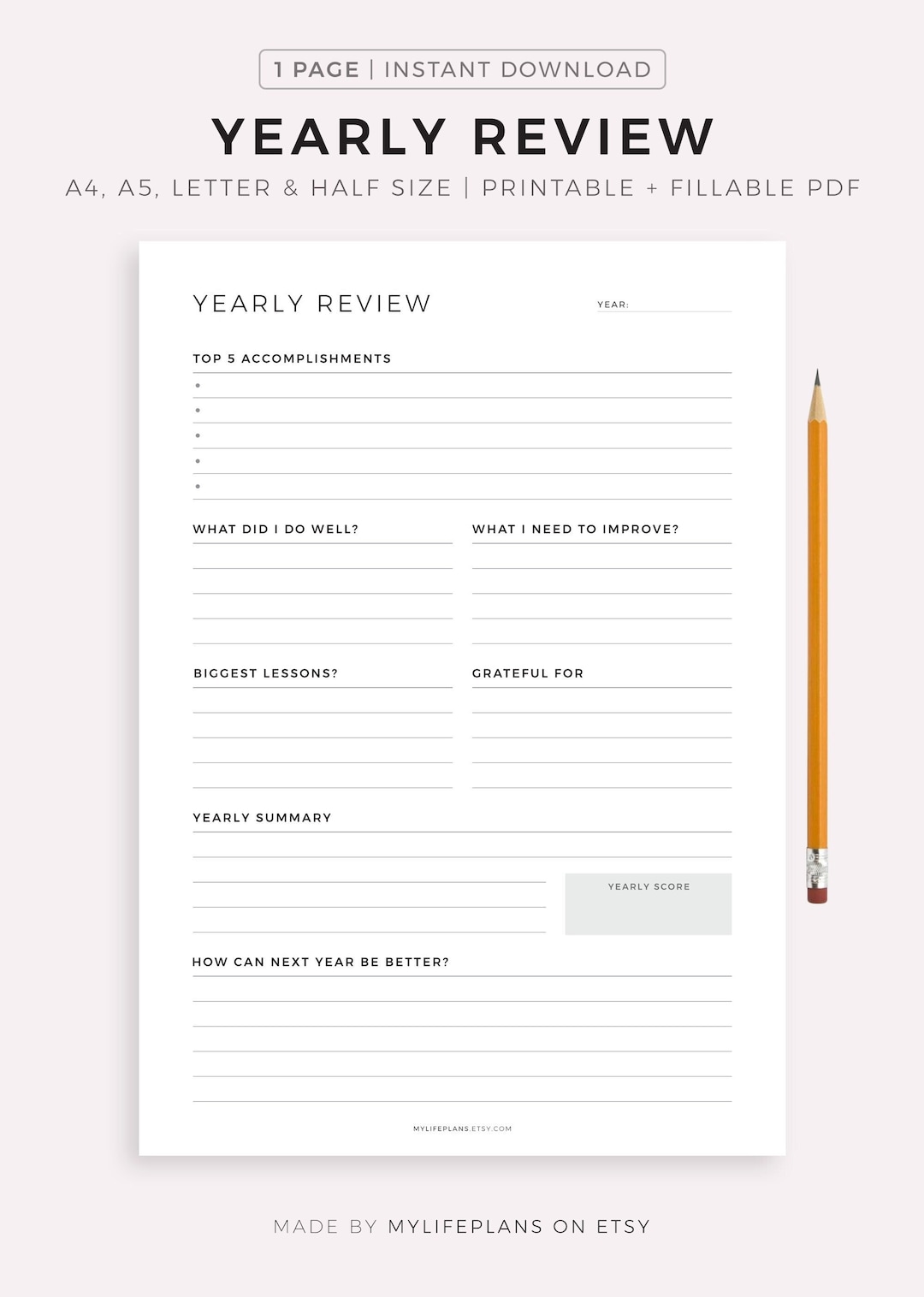 Yearly Review, Yearly Reflection, Annual Review, Yearly Goals Review ...