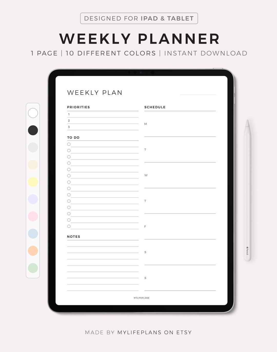 Digital Weekly Planner Template, Weekly Schedule, Weekly Agenda ...