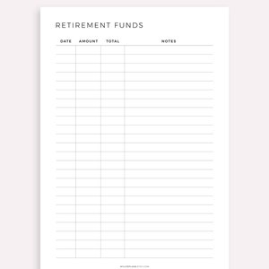 Retirement Funds Tracker Printable & Fillable, Savings Planner ...