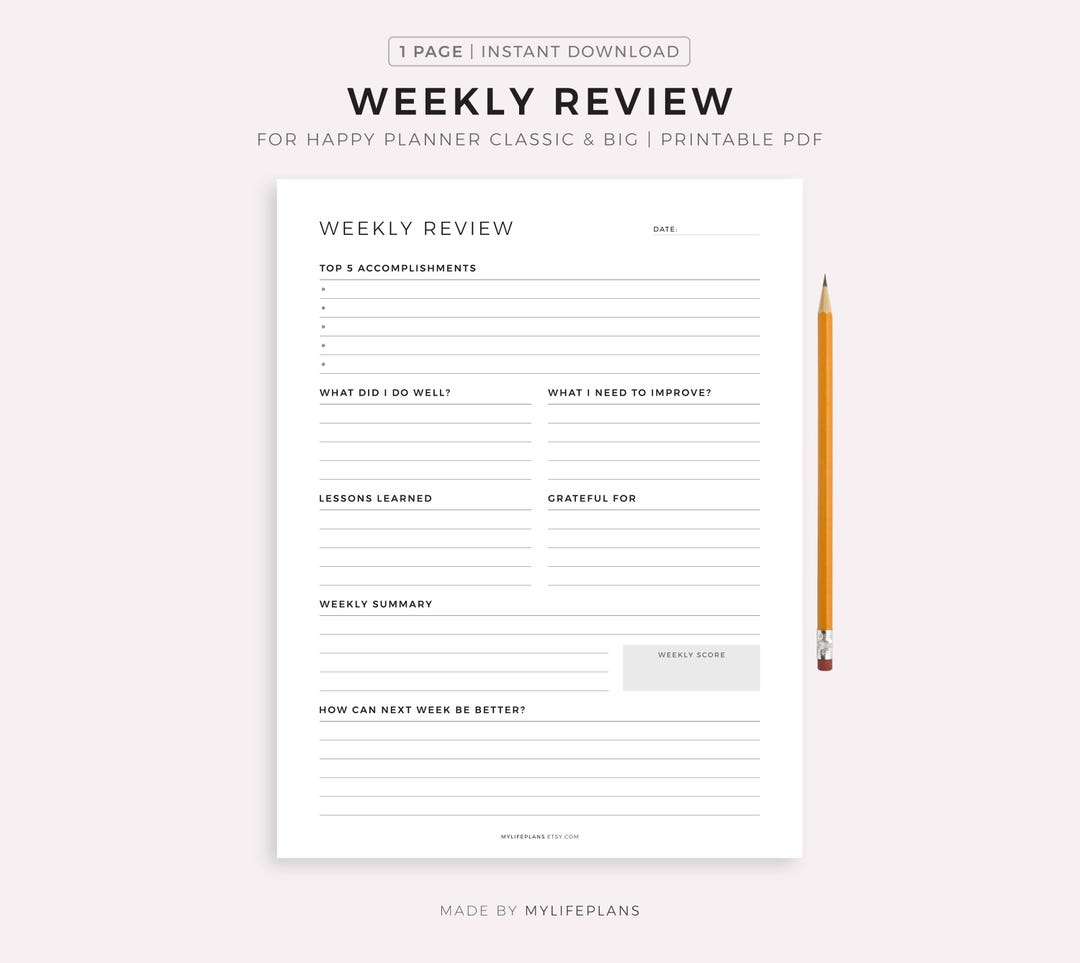Weekly Review Template for Happy Planner Classic & Big, Printable PDF ...