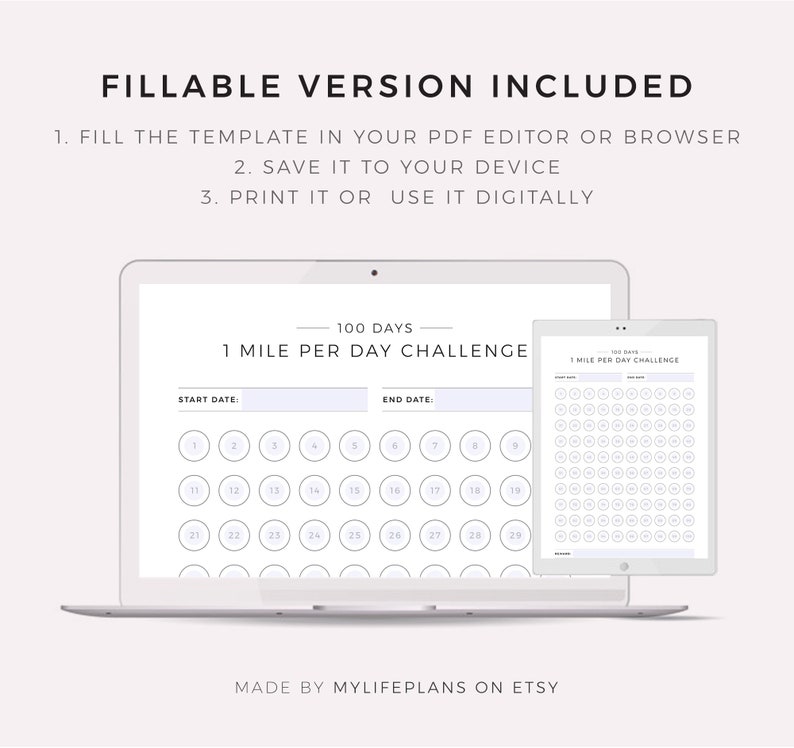 100 Day Running or Walking Challenge Printable, Daily Workout Challenge ...