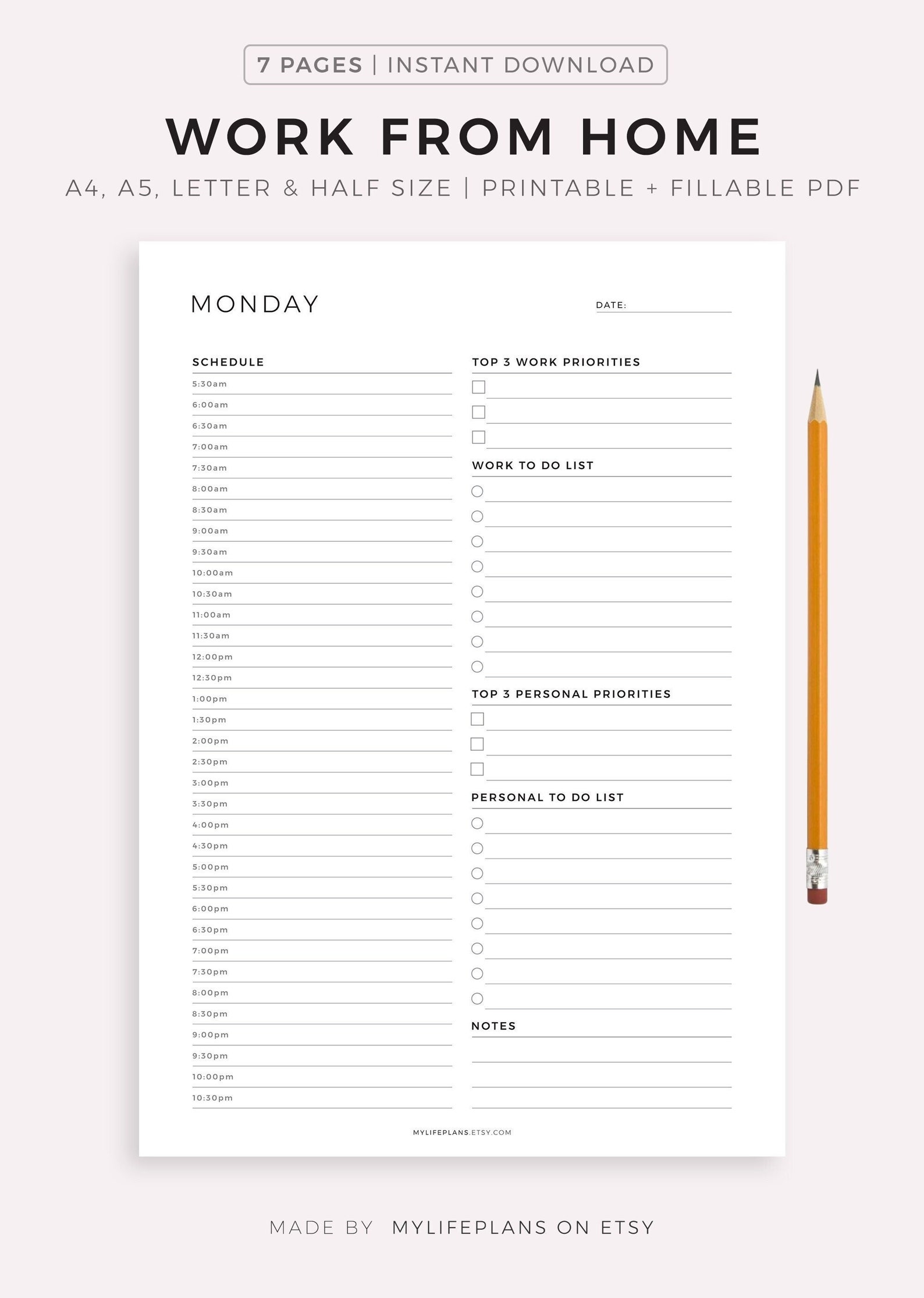 Work From Home Planner Personal Daily Planner Productivity - Etsy