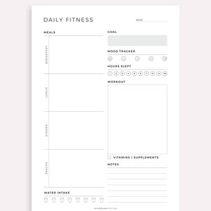 Daily Fitness Planner Printable, Workout Planner, Meal Planner, Energy ...
