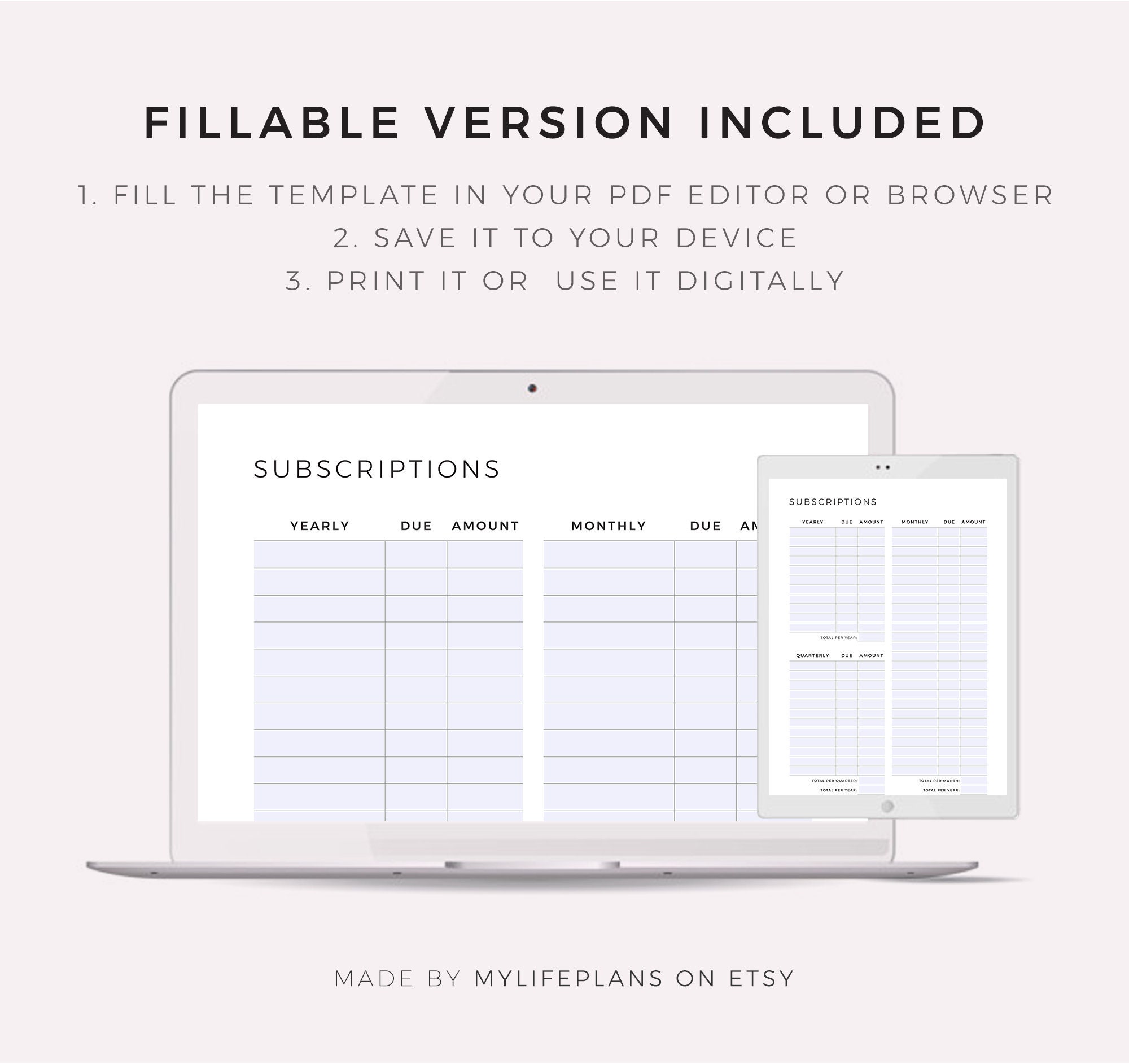 Monthly, Quarterly, Yearly Subscription Tracker Printable, Membership ...