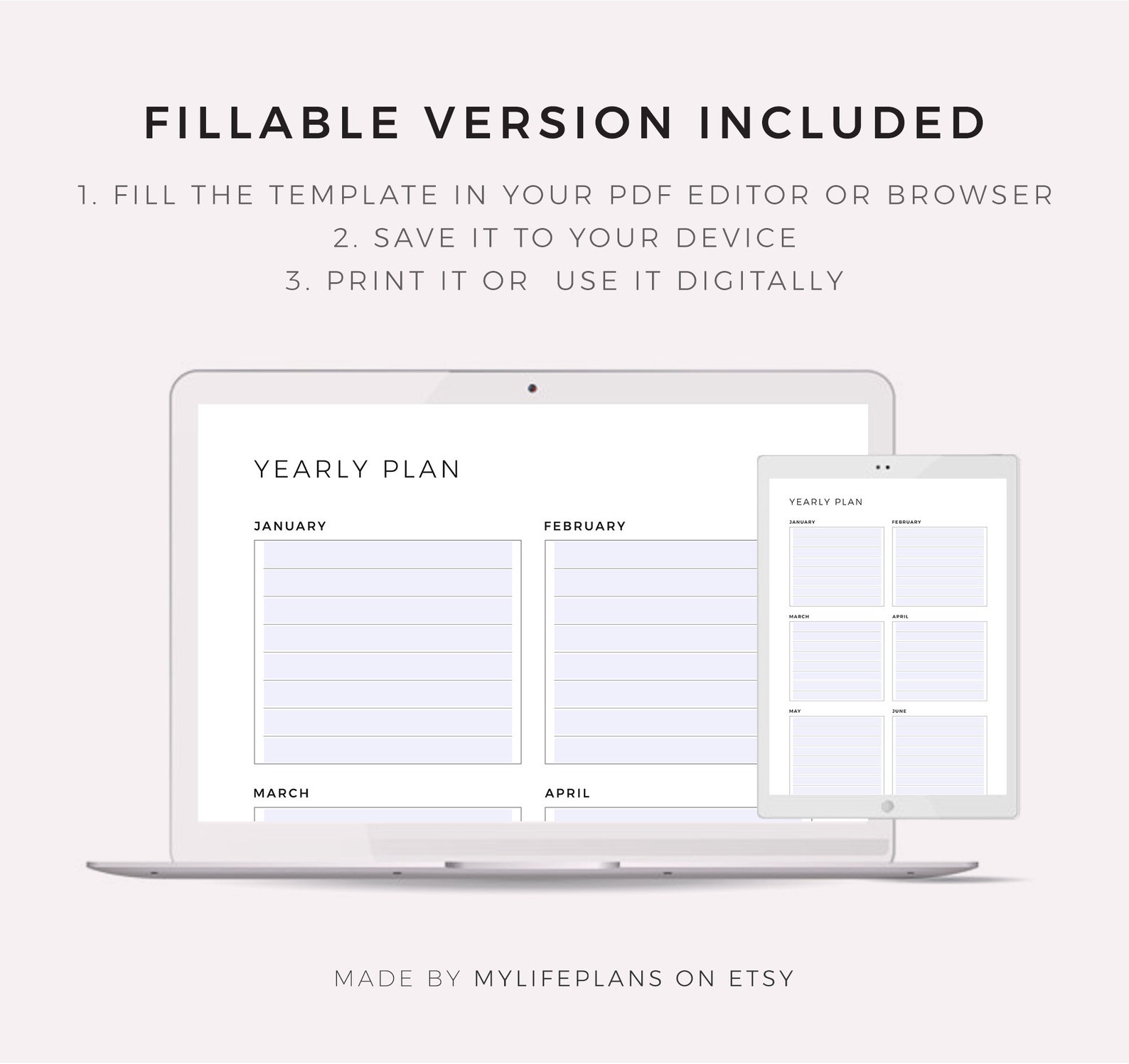 Year at a Glance, Two Page Yearly Planner Printable, 12 Month Overview ...