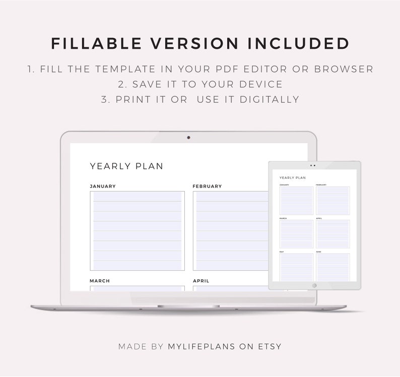 Year at a Glance, Two Page Yearly Planner Printable, 12 Month Overview ...