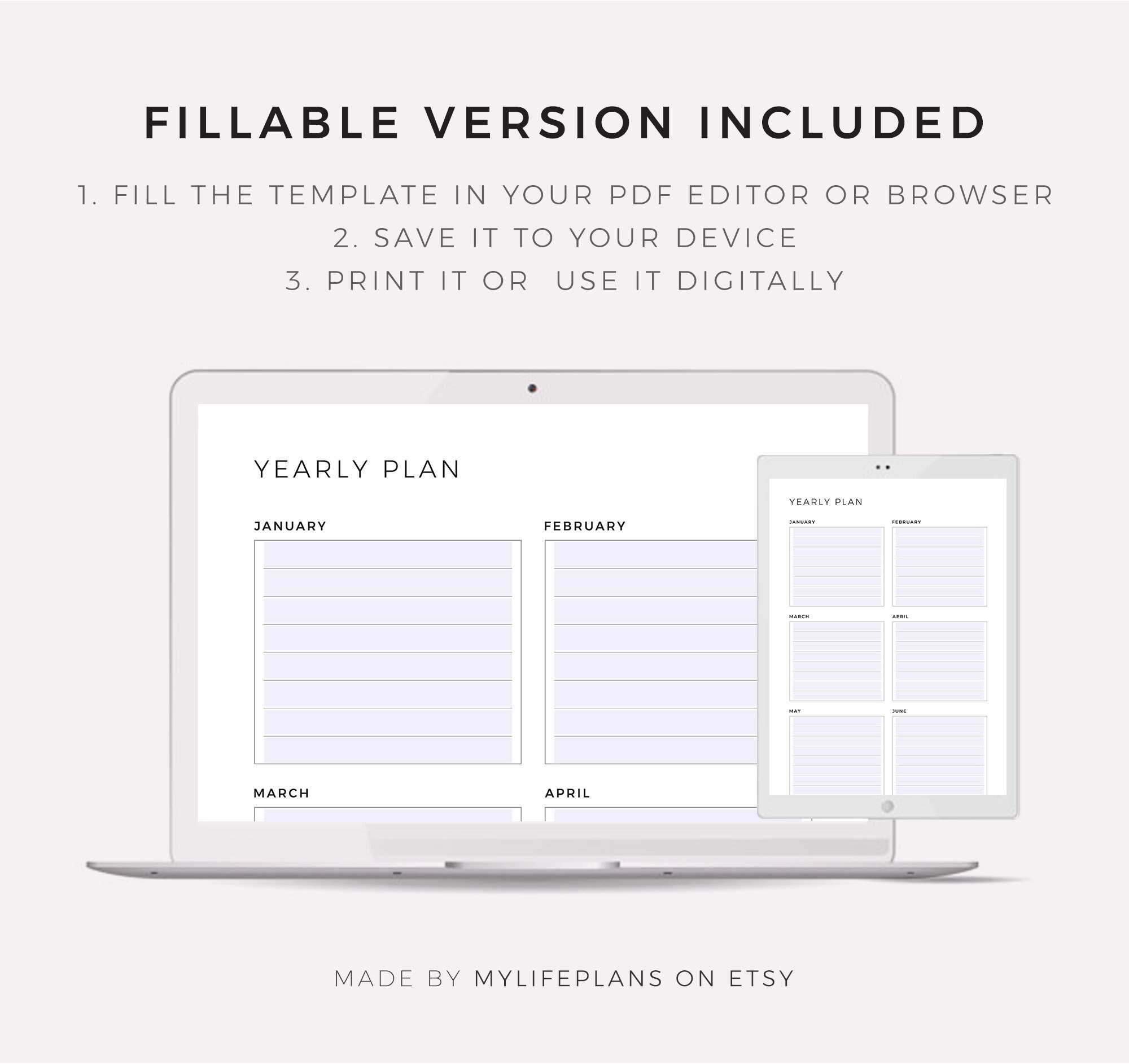 Year at a Glance Two Page Yearly Planner Printable 12 Month - Etsy