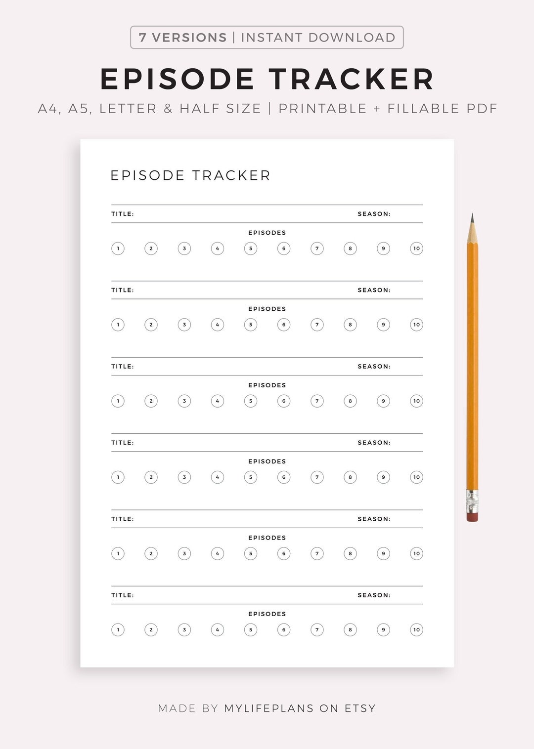TV Episode Tracker Printable, Series Tracking, Watching Log, Television ...